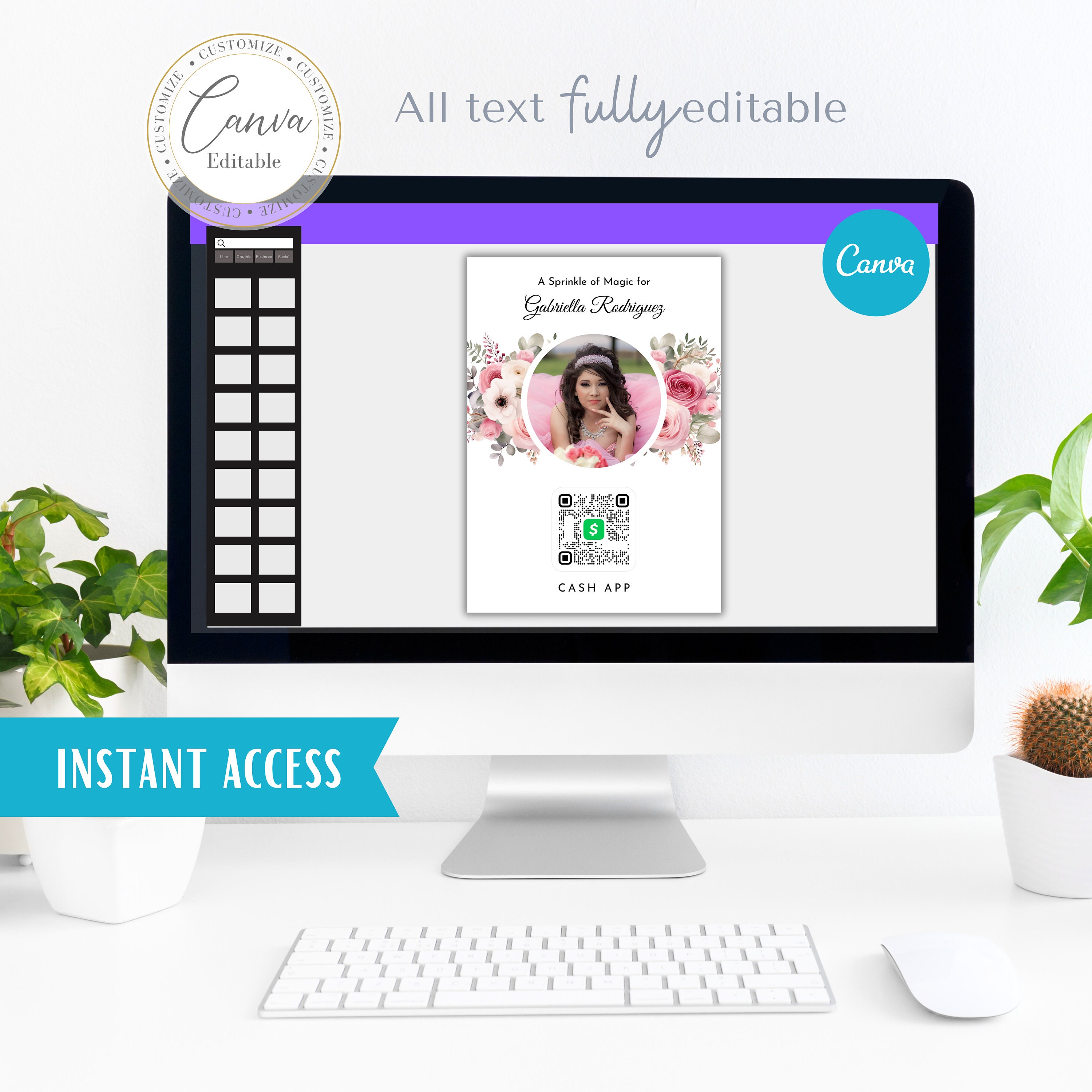 Editable Quinceañera Cash App Sign Template | Customizable Digital ...