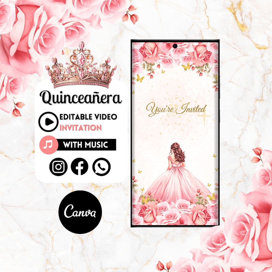 Quinceañera Video Invite - Canva Quinceanera, Quince Invitation ...
