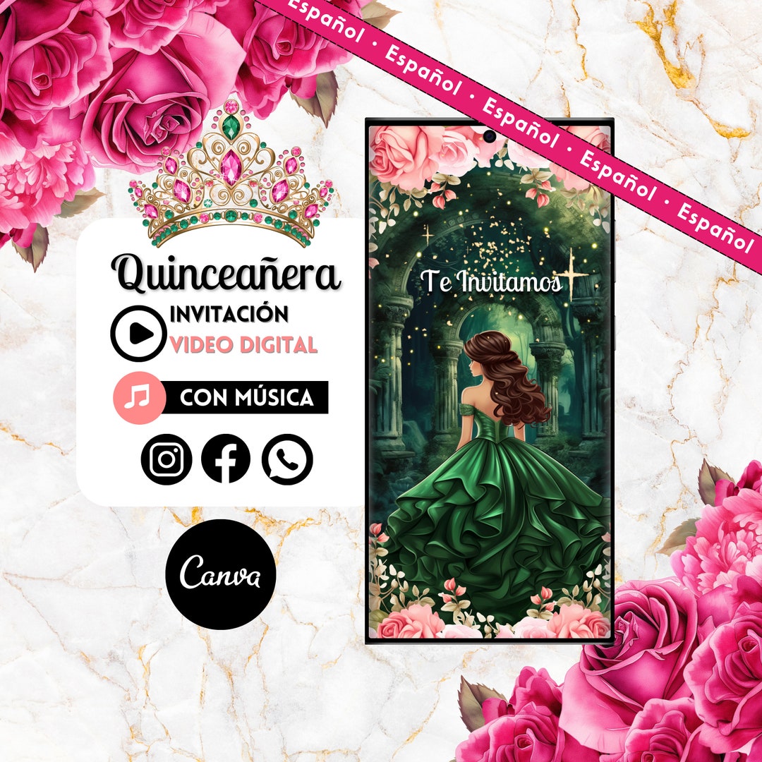 Invitacion Digital Quinceañera Modificable- Canva Quinceanera, Quince ...