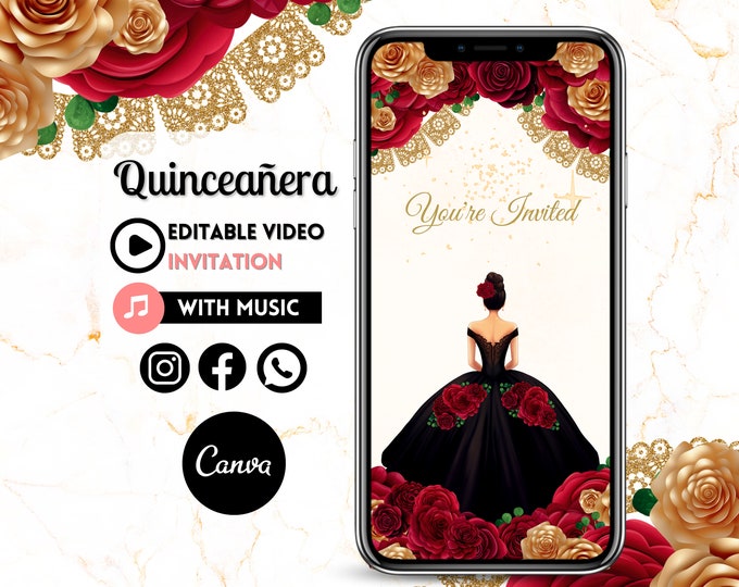 Digital Quinceanera Invitation Emerald Green and Gold, Quinceanera ...