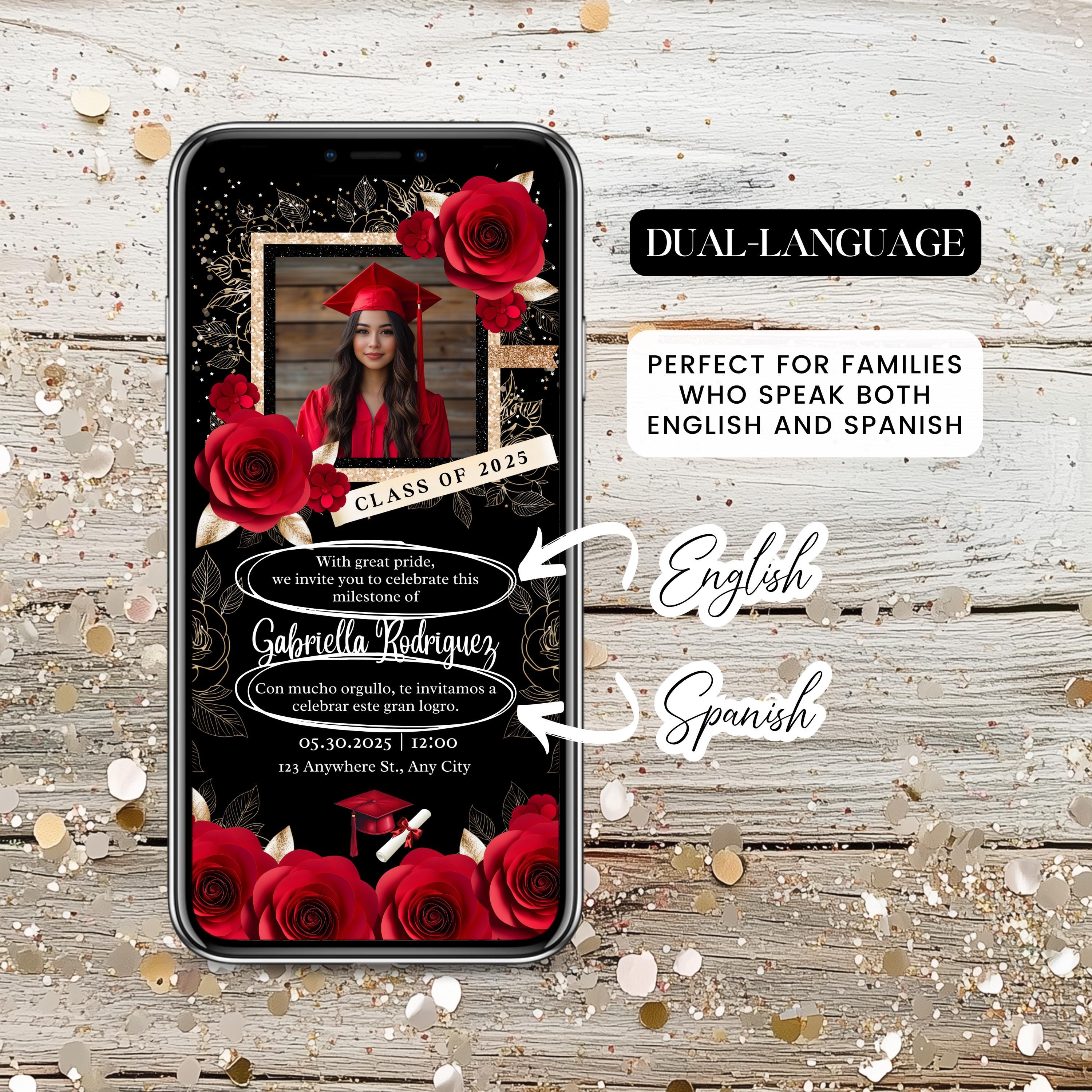 Graduation Invitation Custom Bilingual Digital Card for Text, Email ...