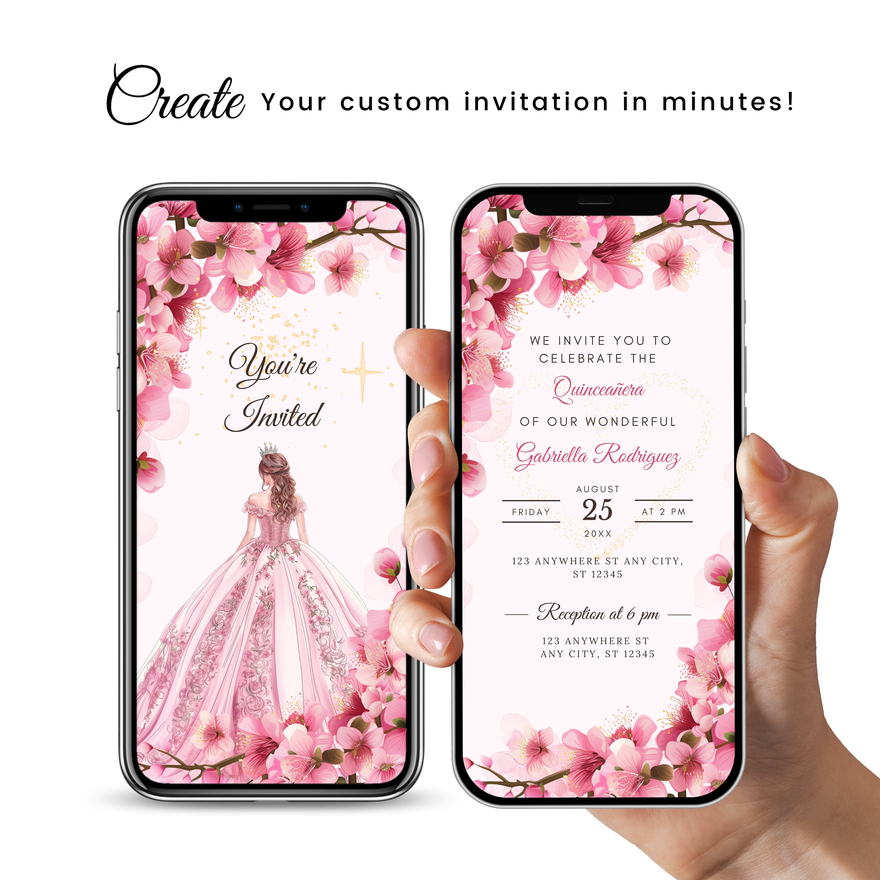 Invitación de video de Quinceañera, Canva Quinceanera, Invitación de ...