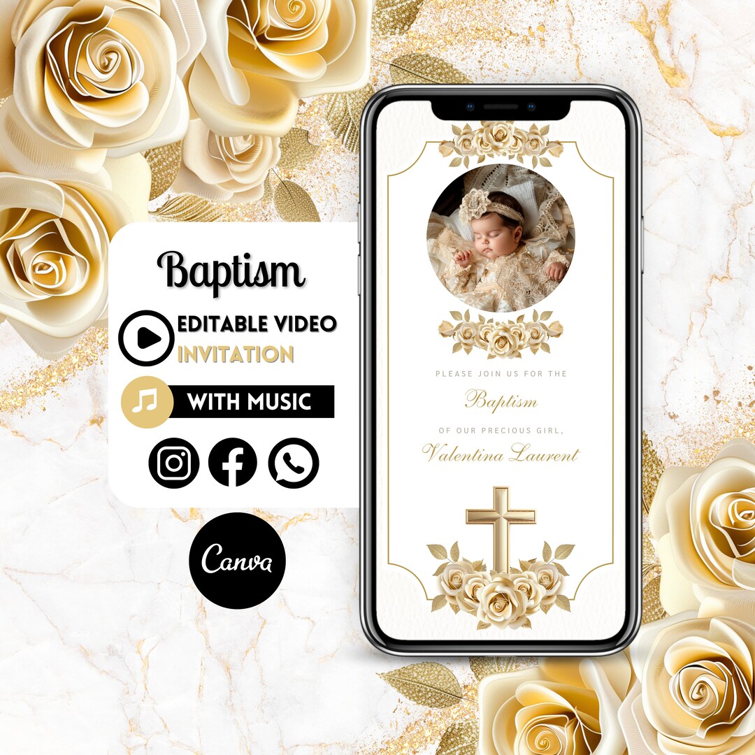Digital Baptism Invitation Template Electronic Baptism Evite ...