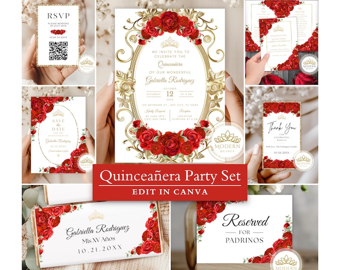 Quinceañera Canva Templates Bundle | Editable Invitation Set | Digital ...