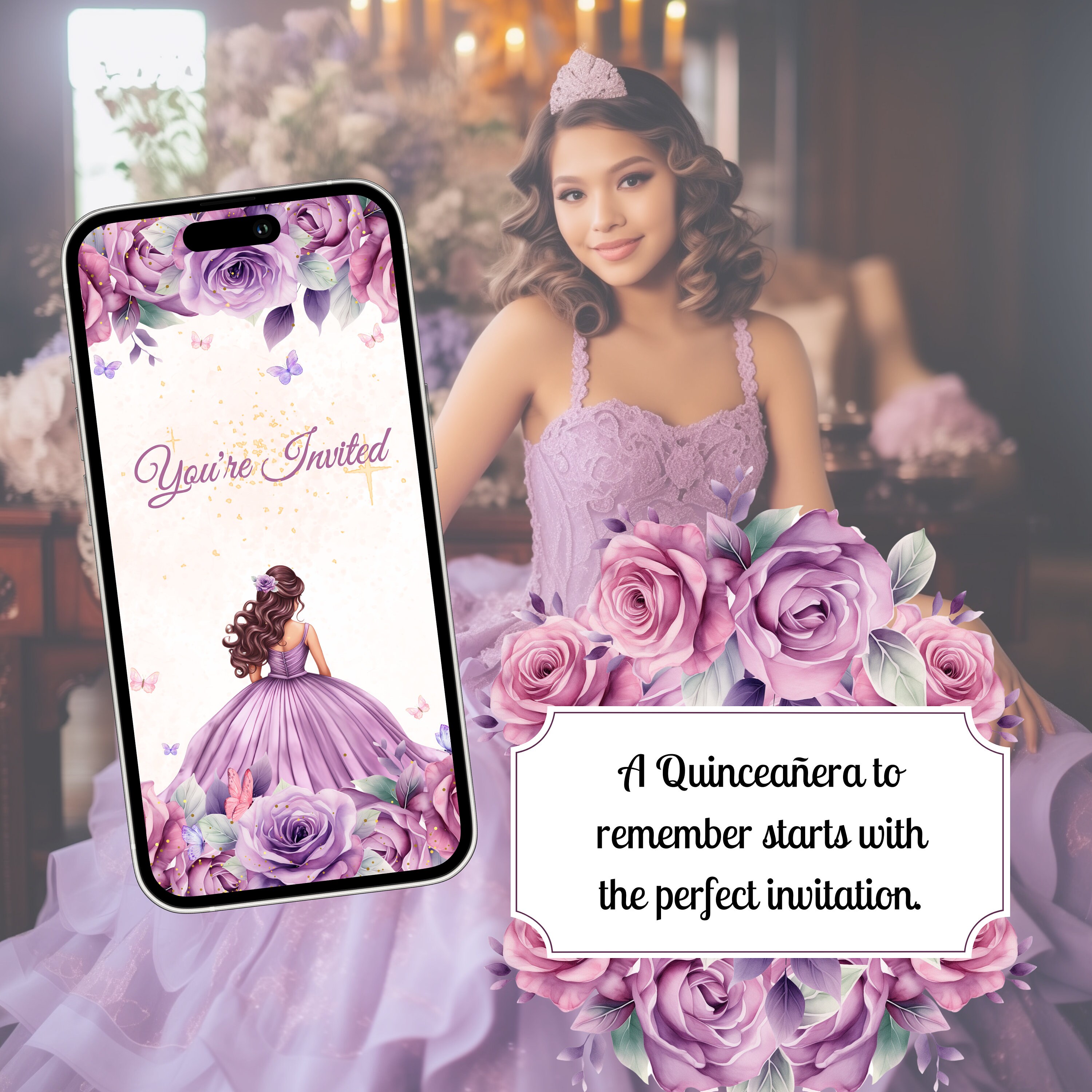 Quinceañera Video Invite - Purple - DIY Quinceanera, Quince Invitation ...