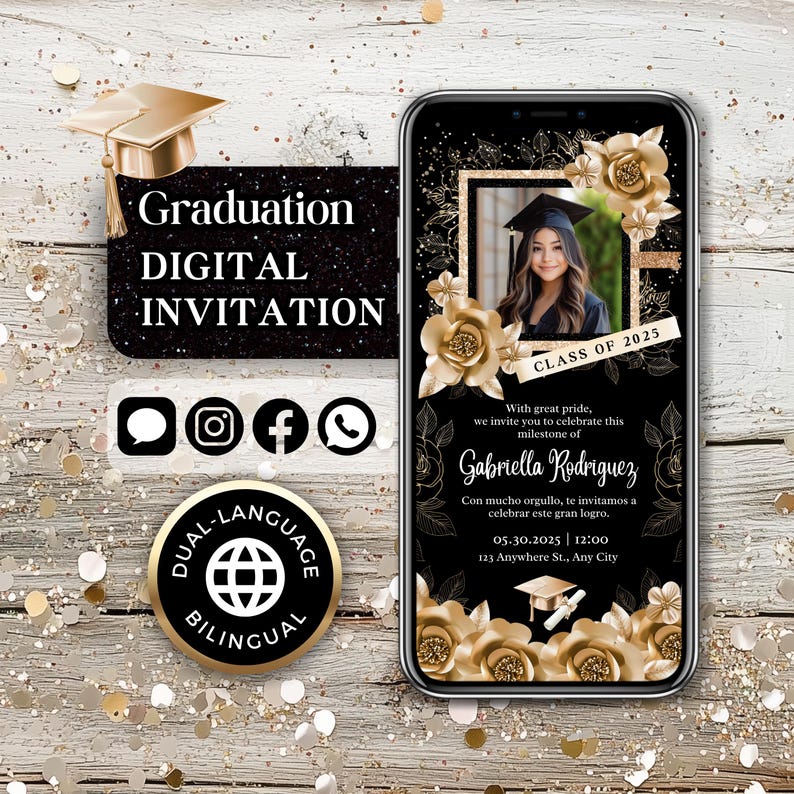 Graduation Invitation Custom Bilingual Digital Card for Text, Email ...