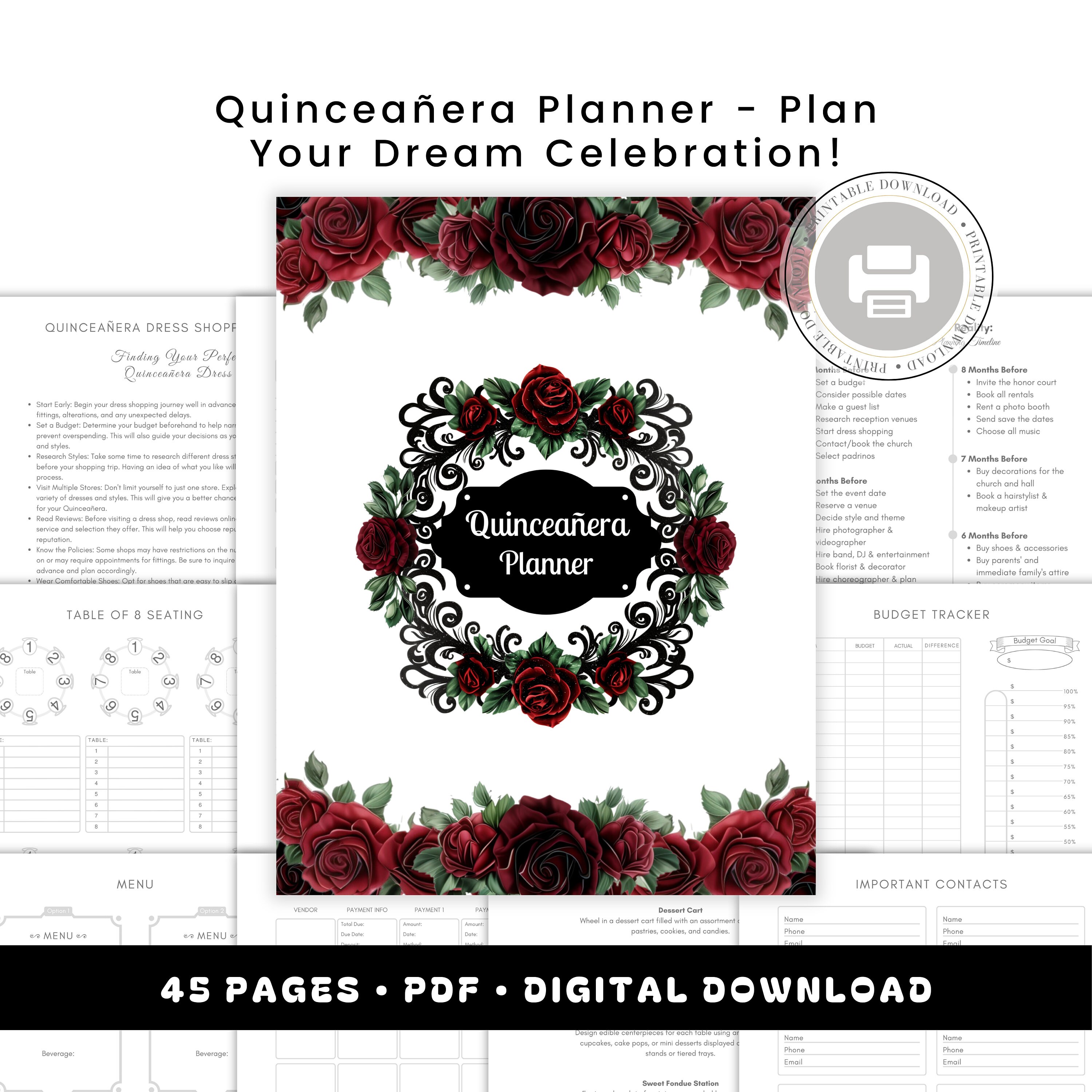 Ultimate Quinceañera Planner Instant Download, 45 Pages, 15th Birthday ...