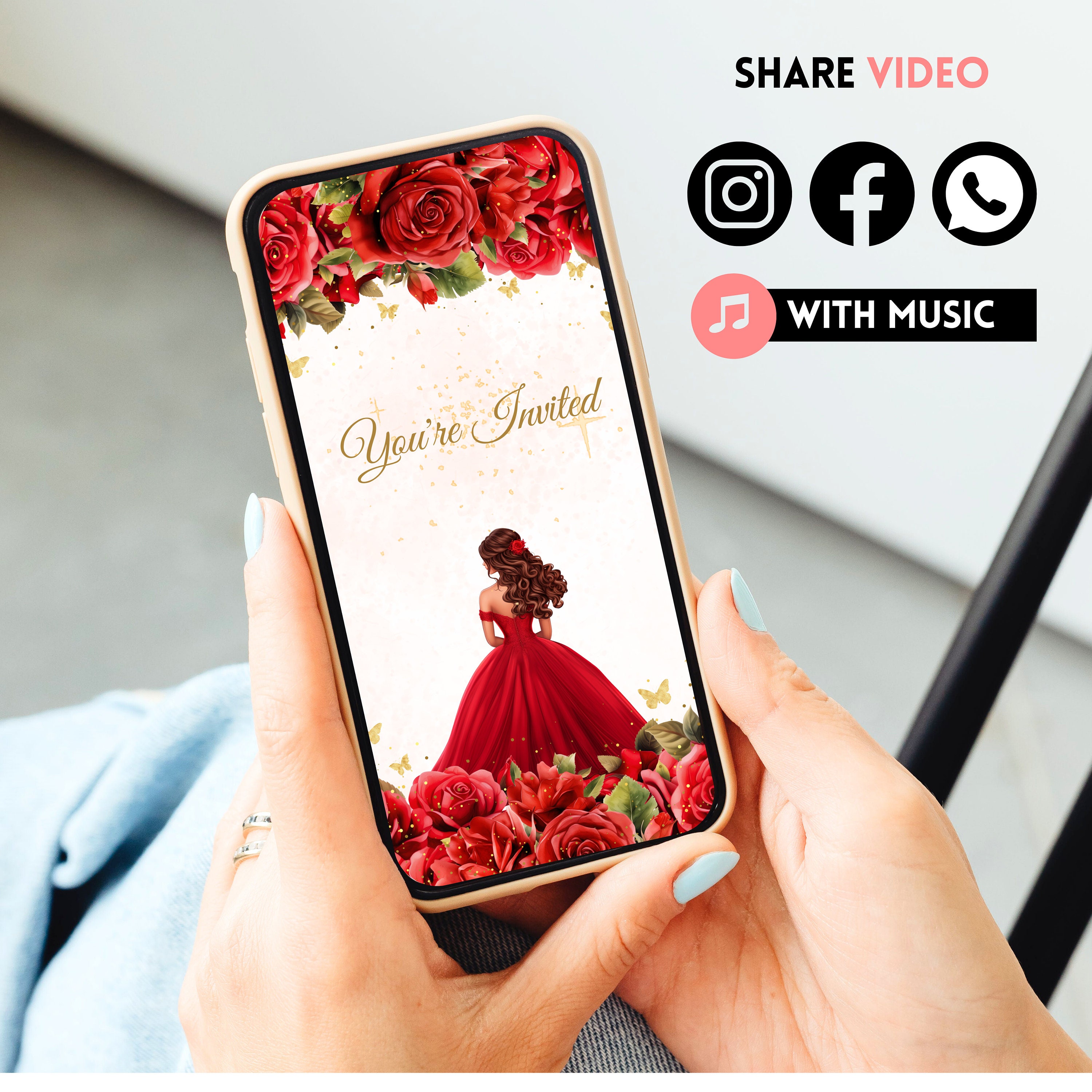 Quinceañera Video Invite - Red - Canva Quinceanera, Quince Invitation ...
