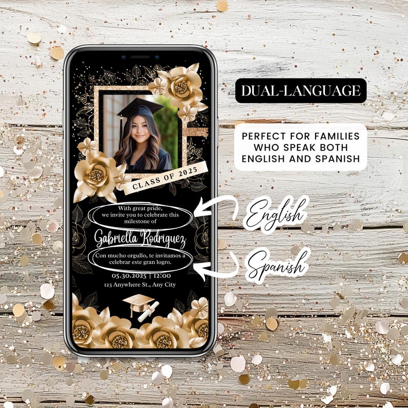 Graduation Invitation Custom Bilingual Digital Card for Text, Email ...