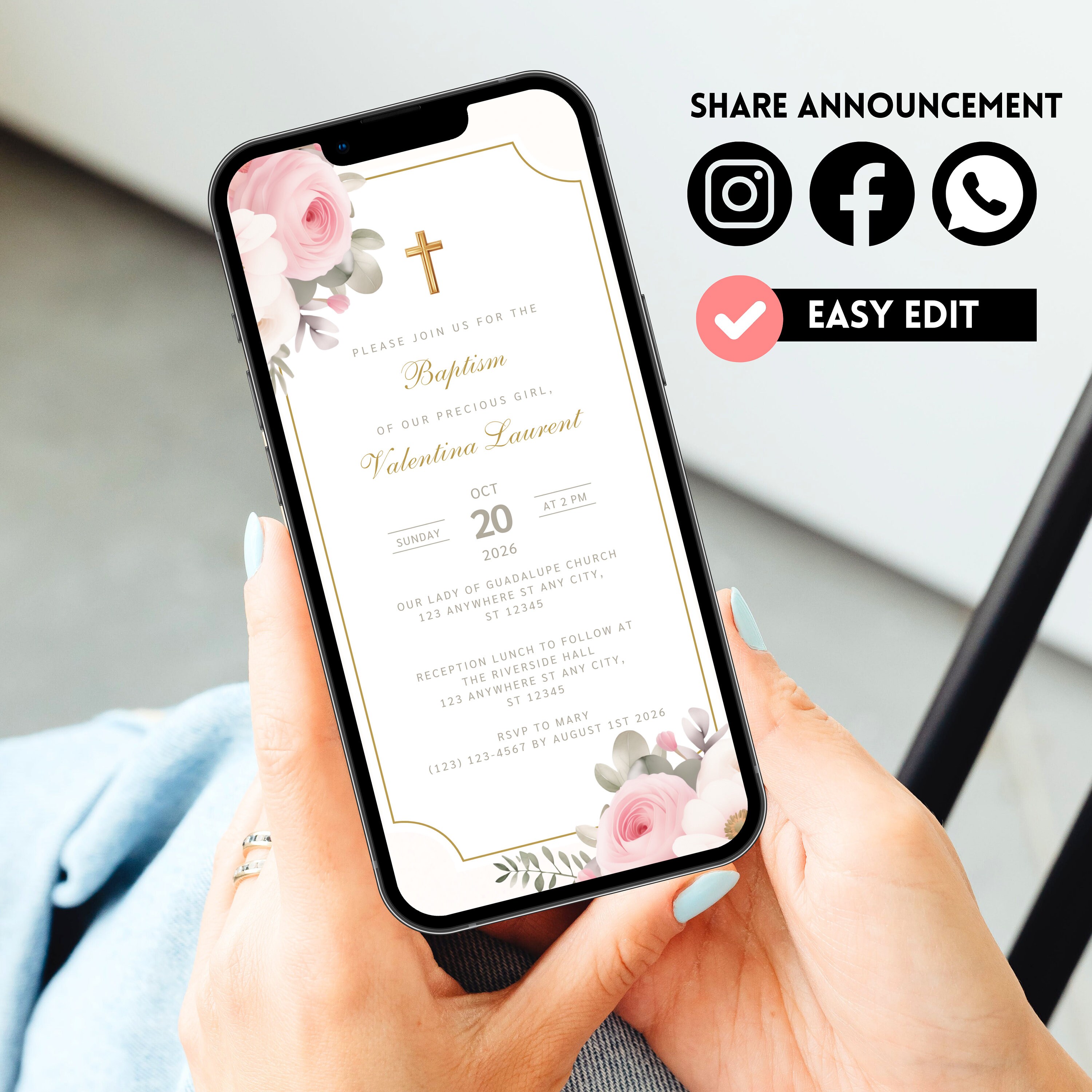 Baptism Invitation Editable Template, Customizable Christening, DIY ...