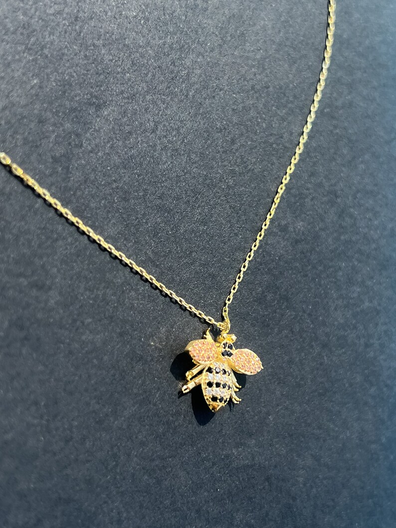 Bumblebee With Black and White CZ Stones Dainty Bee Necklace Animal ...