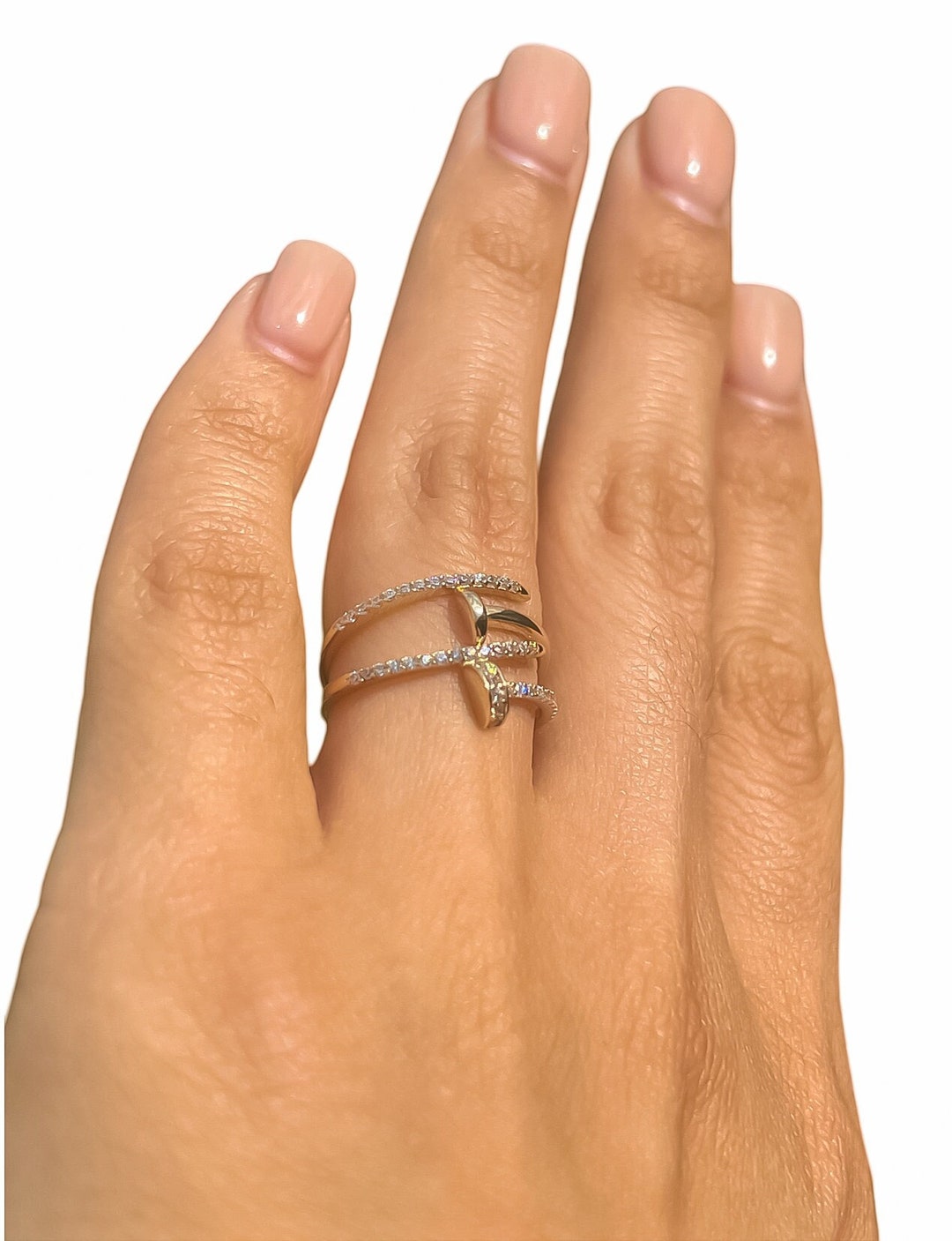 Nail Ring With Pave Cz Stone Dainty Nail Wrap Ring Gift for Her Ring ...