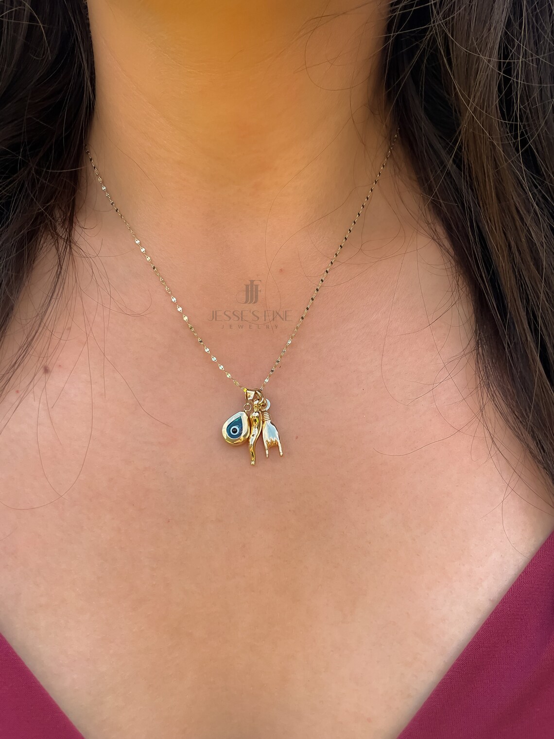 Teardrop Evil Eye Pendant With Ocean Blue Glass Evil Eye Tiny Teardrop ...