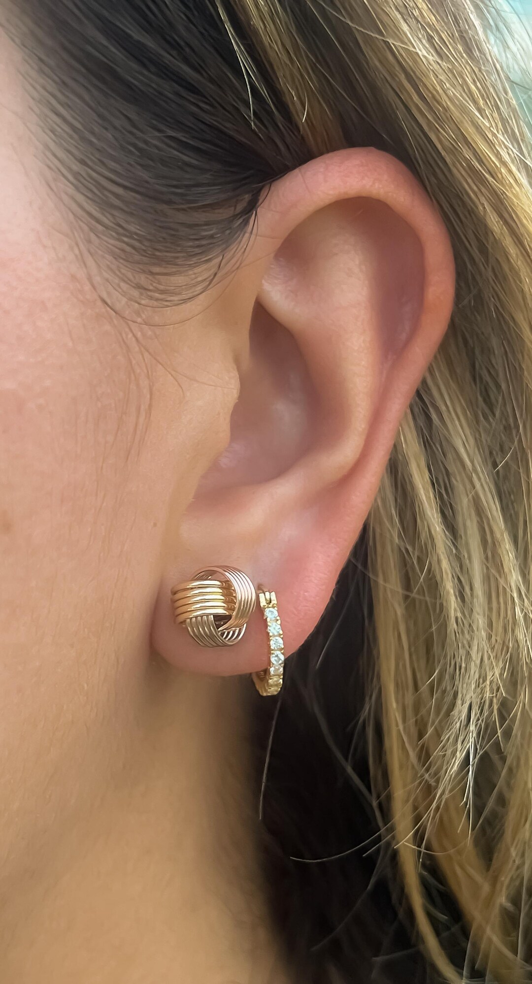 Mini Real Gold Love Knot Earring Three Gold Love Knot Earrings Bridesmaid Earring Wedding Day ...