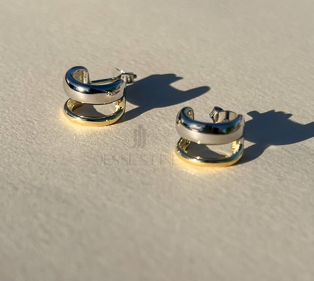 Mixed Metal Small Hoop Two Tone Silver and Gold Hoop Two Tone Open Hoop ...