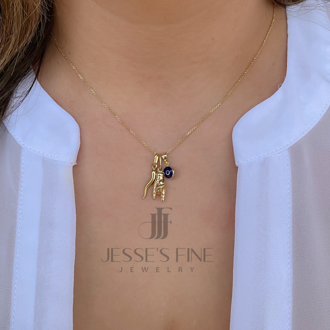 Italian Mano Cornuto Charm Gold Hand Cornuto Real Gold Italian Charm ...