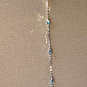 Turquoise Evil Eye Dainty Multi Stone Handchain Bracelet CZ Evil Eye Silver Hand Chain Bracelet ...