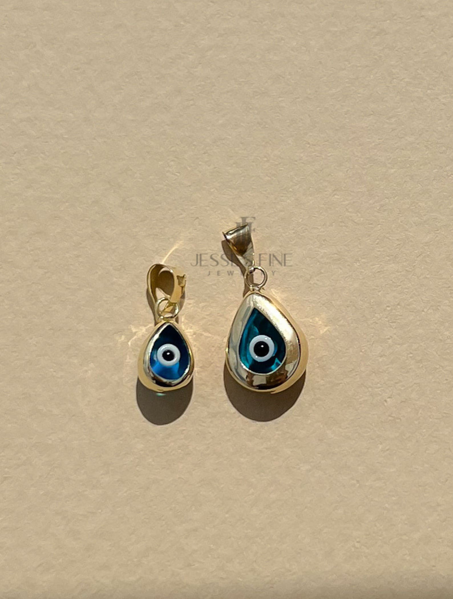 Teardrop Evil Eye Pendant With Ocean Blue Glass Evil Eye Tiny Teardrop ...