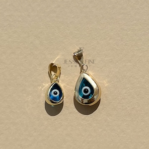 Teardrop Evil Eye Pendant With Ocean Blue Glass Evil Eye Tiny Teardrop ...