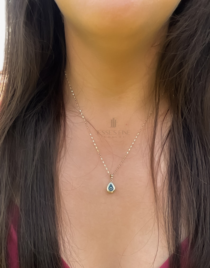 Teardrop Evil Eye Pendant With Ocean Blue Glass Evil Eye Tiny Teardrop ...