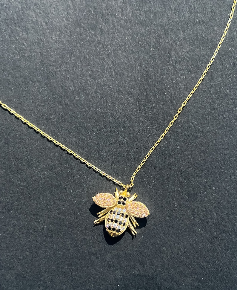 Bumblebee With Black and White CZ Stones Dainty Bee Necklace Animal ...
