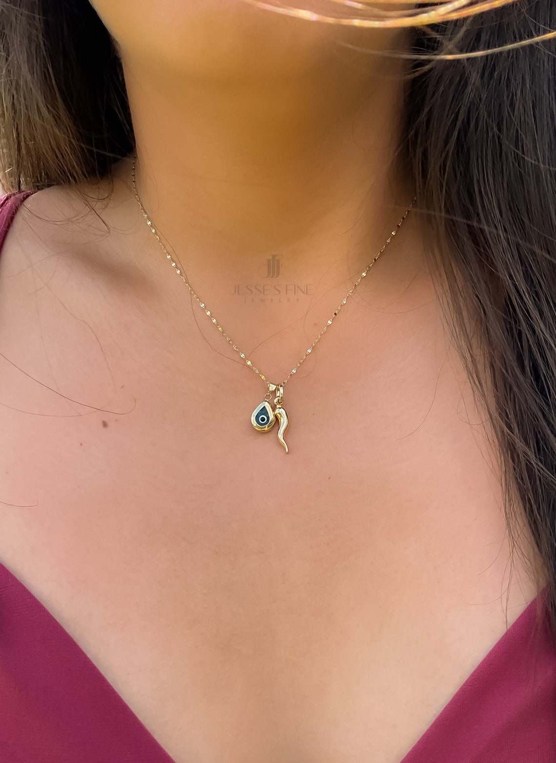 Teardrop Evil Eye Pendant With Ocean Blue Glass Evil Eye Tiny Teardrop ...