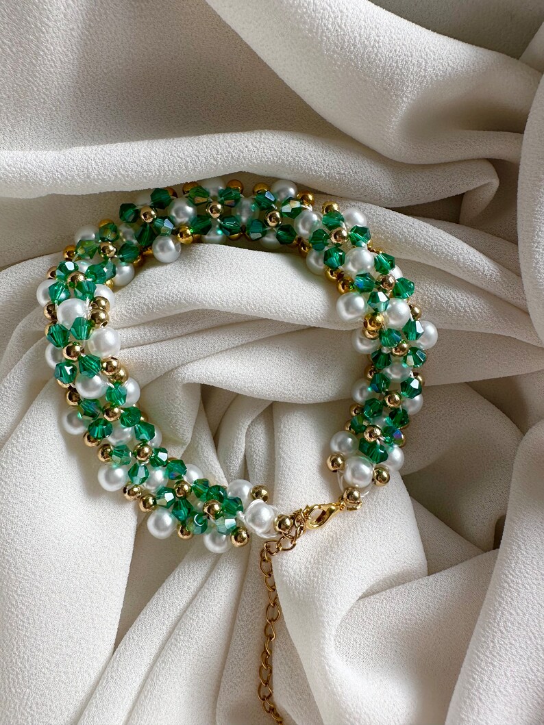 Green Crystal Bead Bracelet /freshwater Pearl/lavender Crystal Beads ...