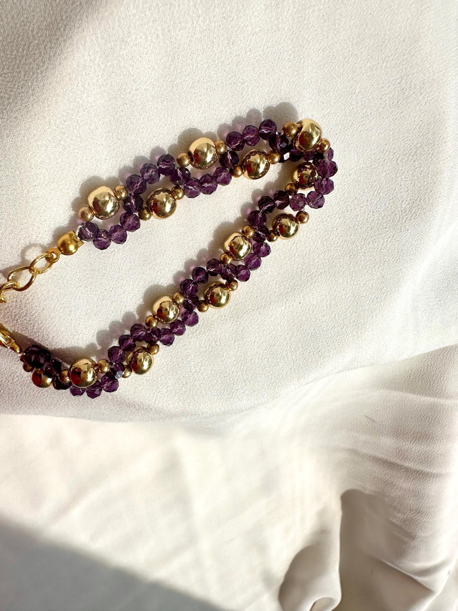 Purple Crystal Bead Bracelet/delicate 18k Gold Plated Bead Jewelry ...