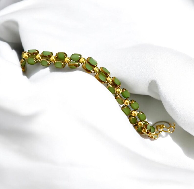 Golden Green Bracelet/gold Bead Bracelet/dainty Green Delicate Layering ...