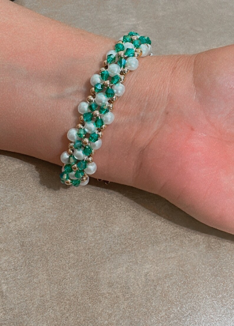Green Crystal Bead Bracelet /freshwater Pearl/lavender Crystal Beads ...