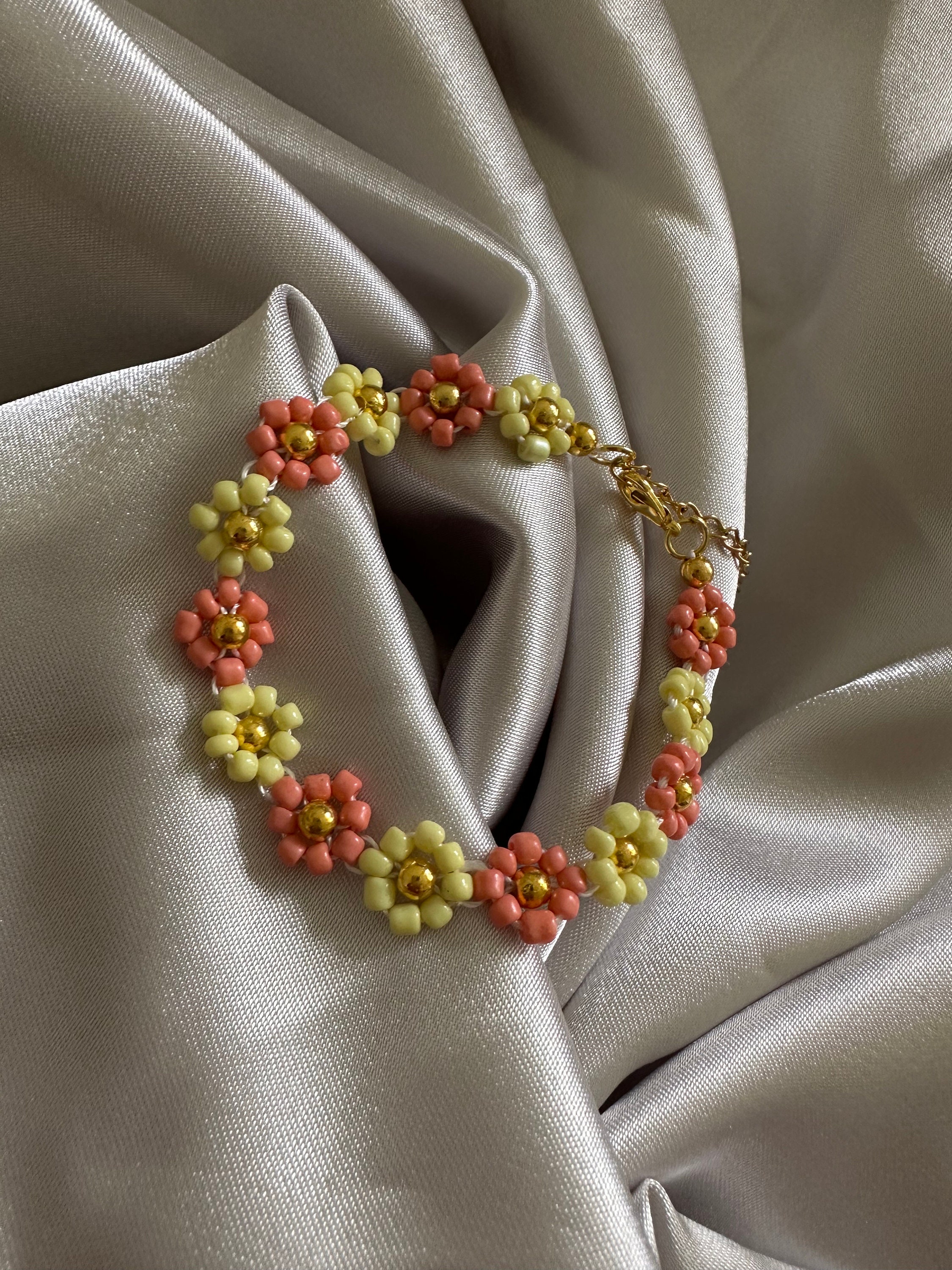 Flower Girl Bracelet, Yellow Seed Bead Bracelet, Dainty Bracelet, Chain ...