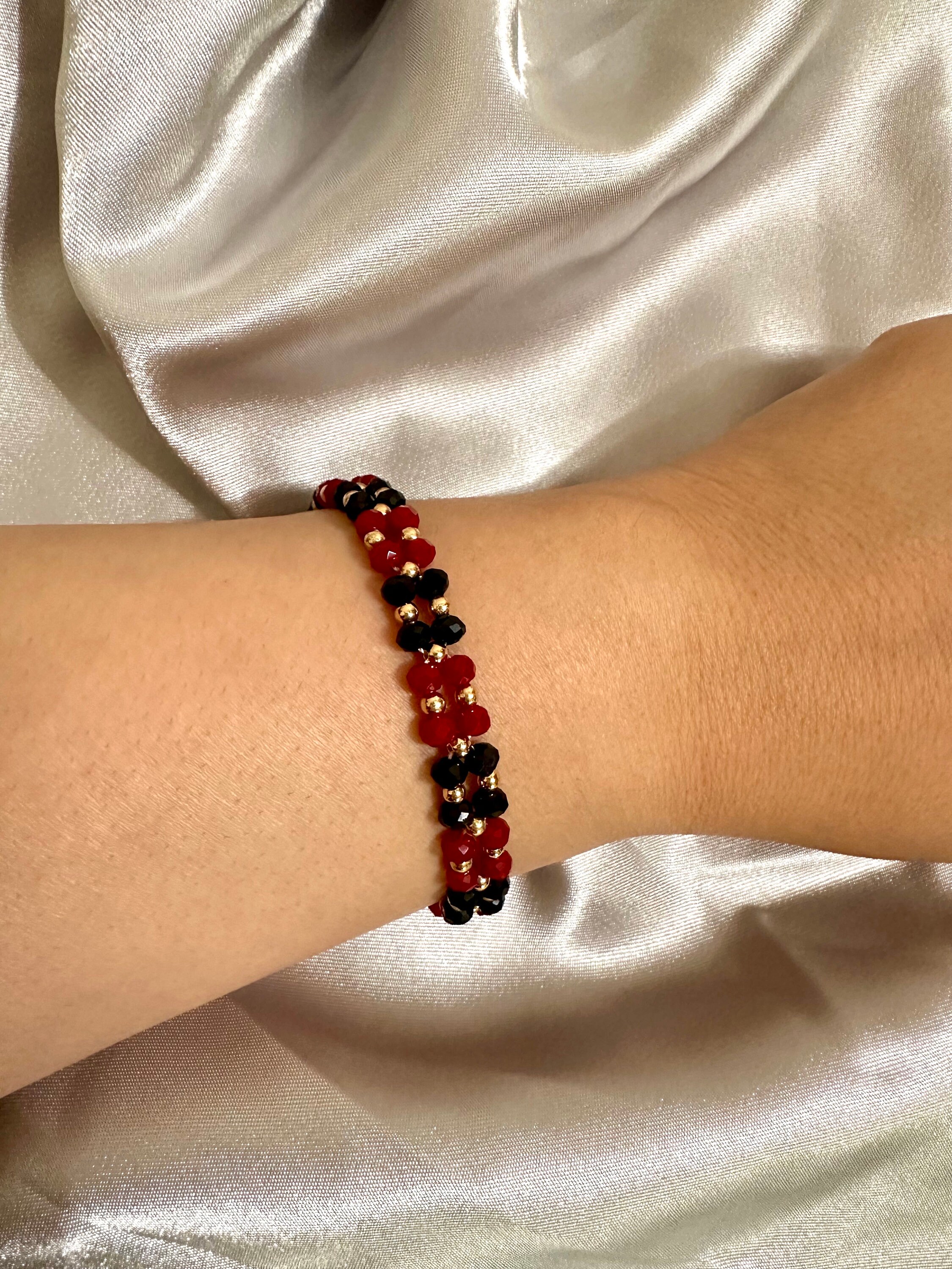 Red Black Crystal Bracelet/handmade Crystal Jewelry/red Black Crystal ...