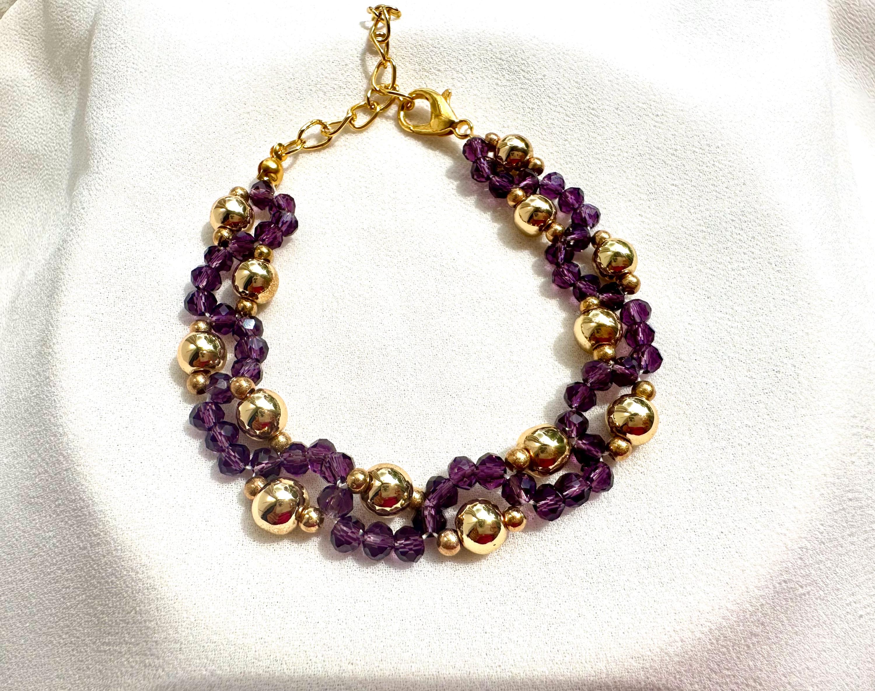 Purple Crystal Bead Bracelet/delicate 18k Gold Plated Bead Jewelry ...