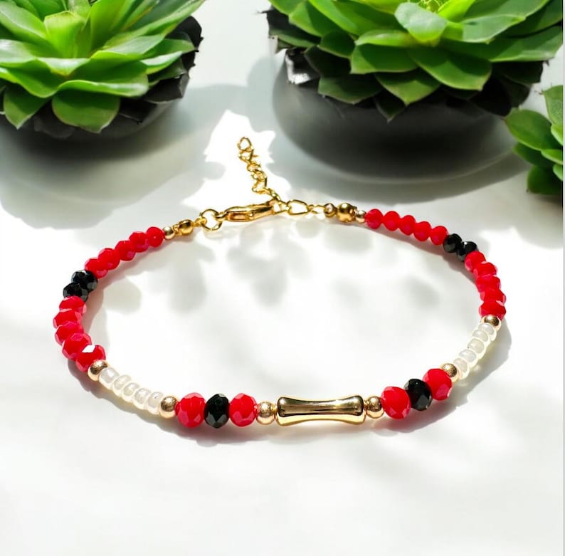 Red Crystal Bracelet Sparkling Jewelry Elegant Black Crystal Bracelet ...