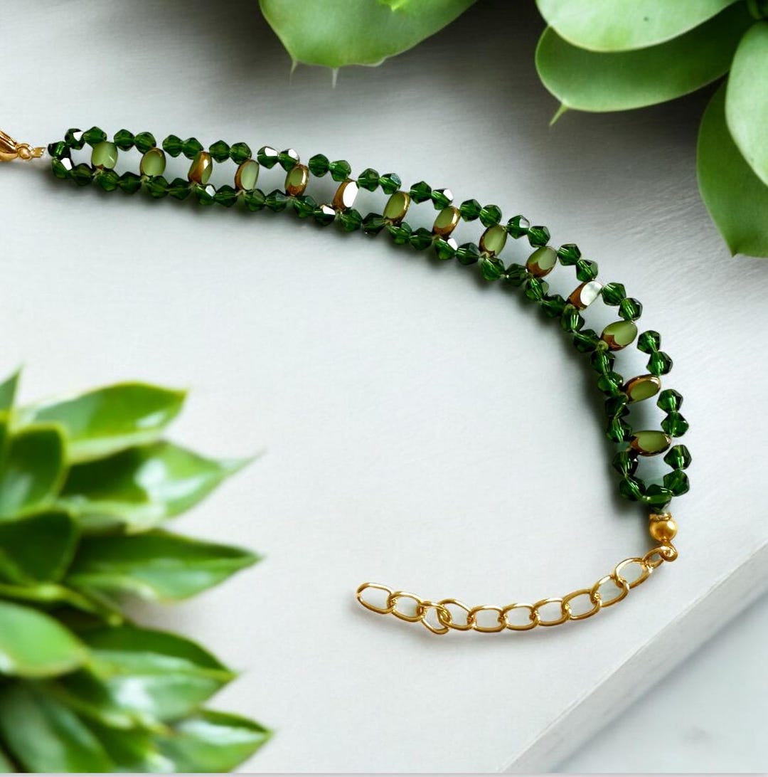 Green Beads Bracelet/ Dainty Layered Beads Jewelry/green Chunky Beads ...