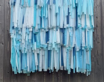 Ombre Blue and White Deluxe Plush Fringe Backdrop Party Decor With ...