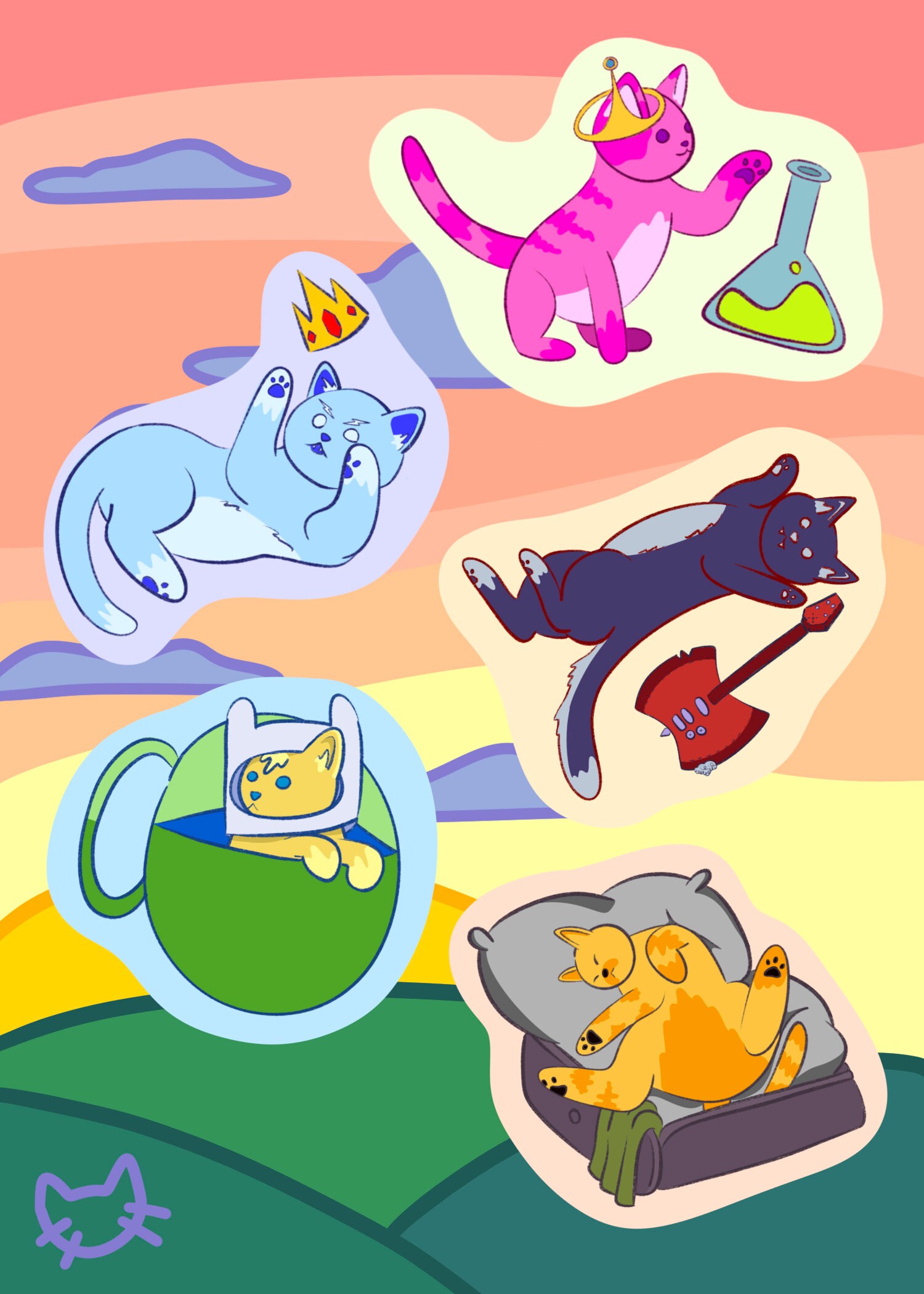 Adventure Time Inspired Cat Sticker Sheet, Waterproof Scratch Resistant ...