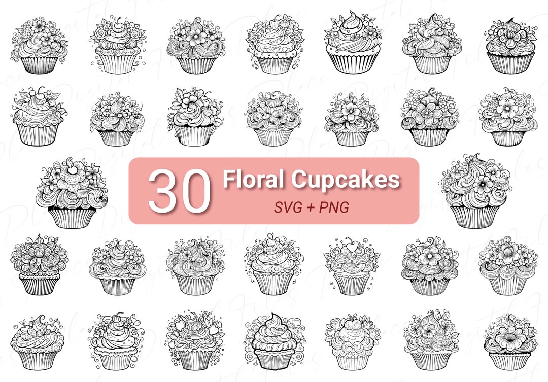Floral Cupcakes SVG Bundle: 30 Cake Designs (digital Download) - Etsy