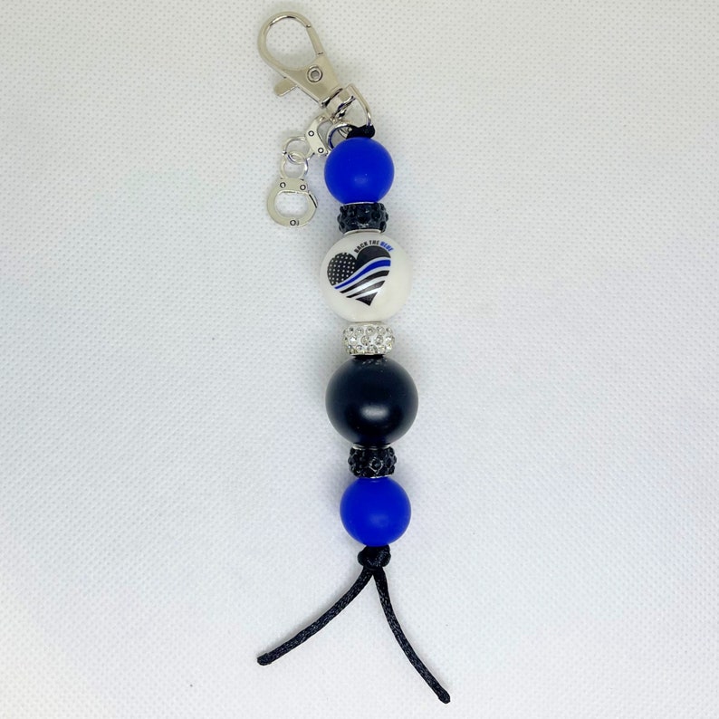 Back the Blue, Thin Blue Line Flag Heart, Dual Strand Focal Bead ...