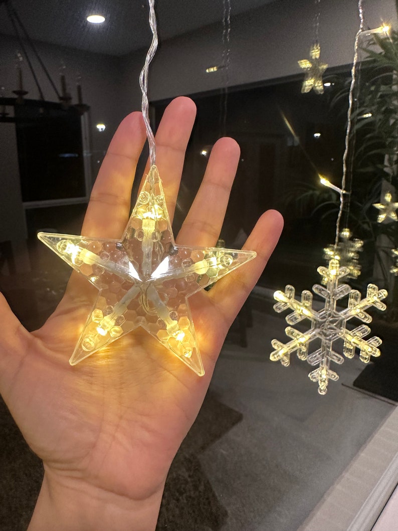 Snowflake and Star Fairy Lights, Curtain Lights, Bedroom Accessories, Home Decorations, Green ...