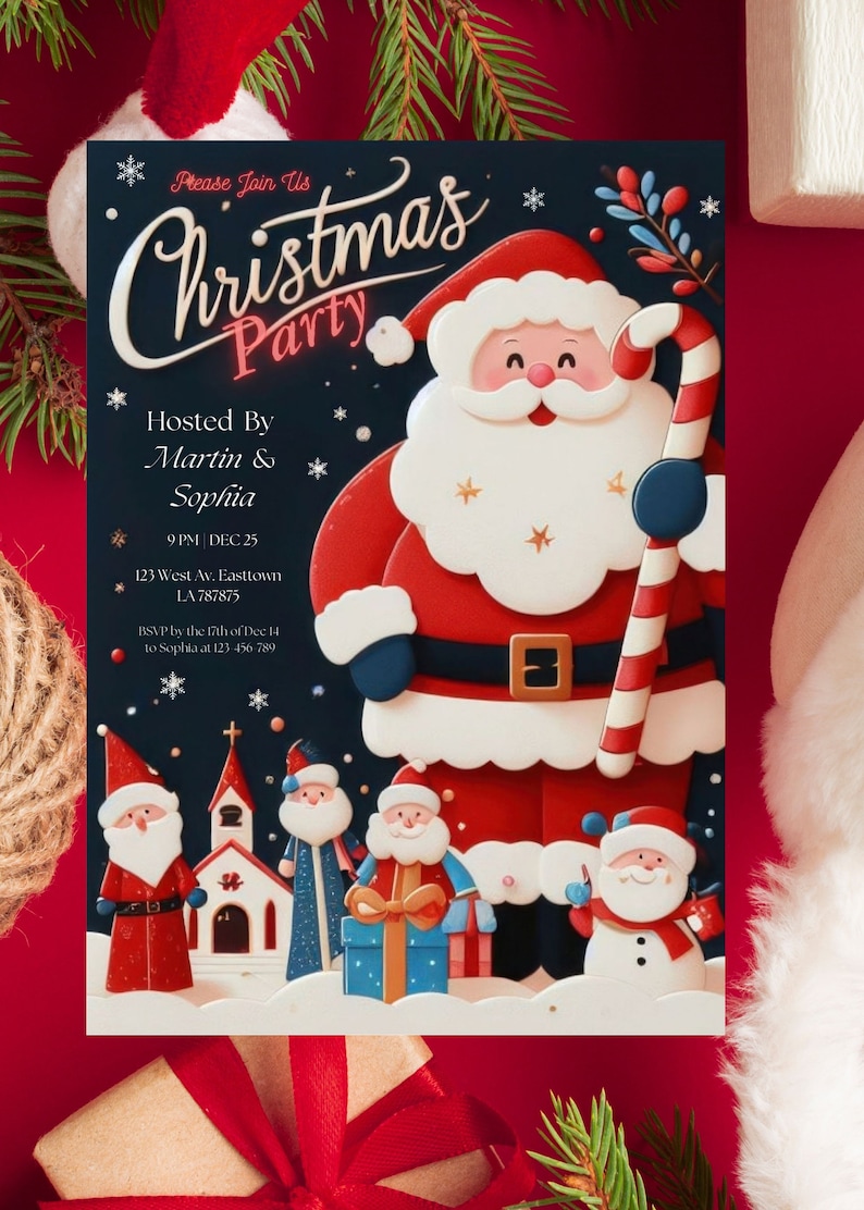 Santa Claus Invitation Christmas Party Invitation Candy Cane - Etsy