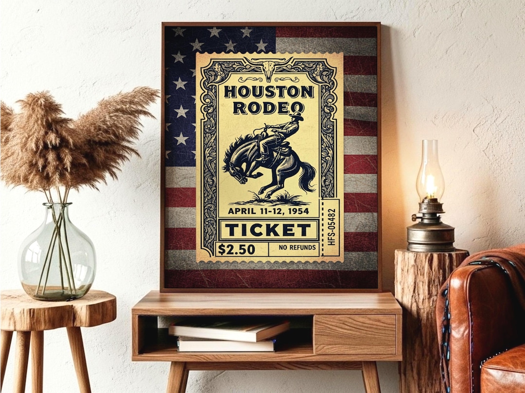 Patriotic Houston Rodeo Ticket Wall Art, Americana Cowboy Poster ...