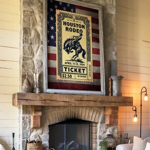 Patriotic Houston Rodeo Ticket Wall Art, Americana Cowboy Poster ...