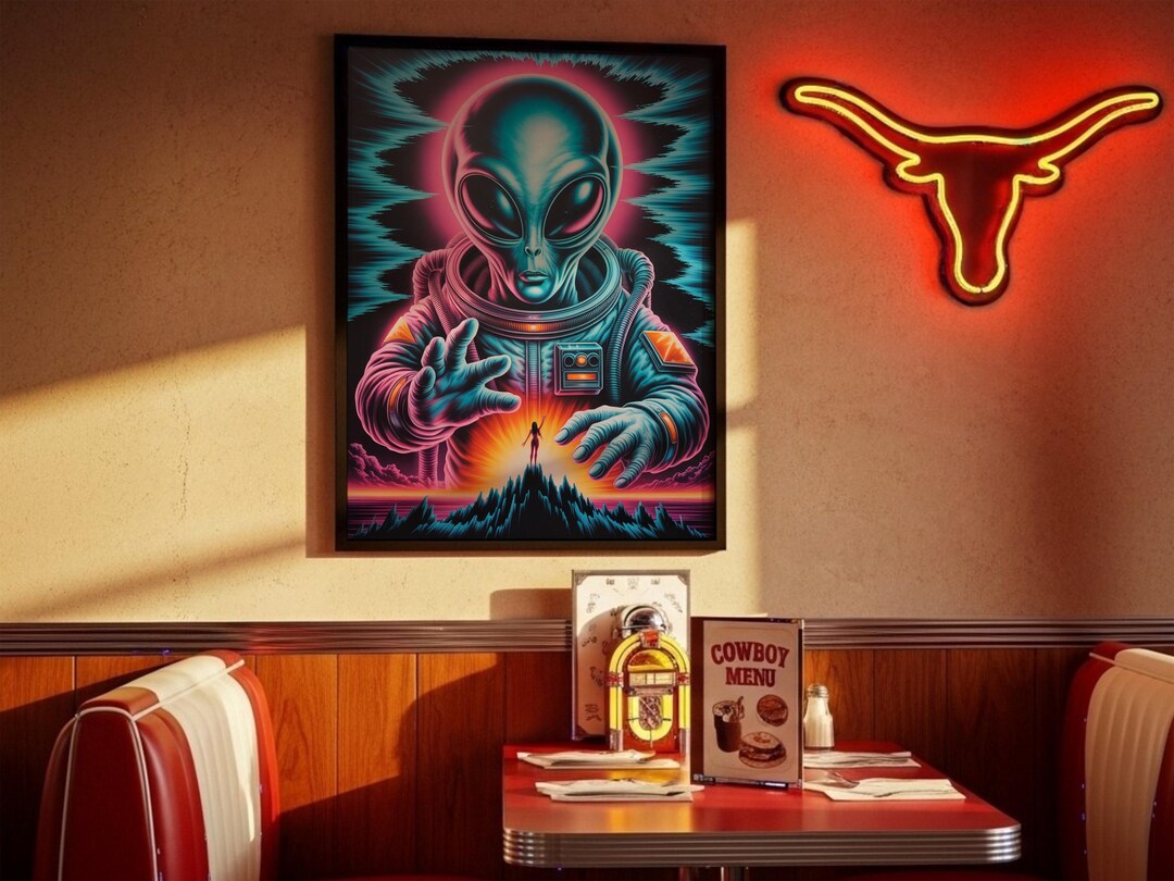 80s Retro Sci-fi Alien Poster, Synthwave UFO Wall Art - Etsy