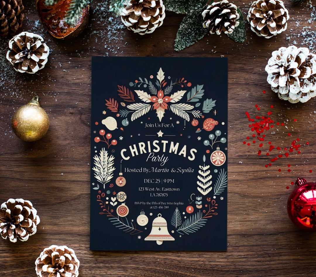 Elegant Christmas Party Invitation Editable, Printable Christmas ...