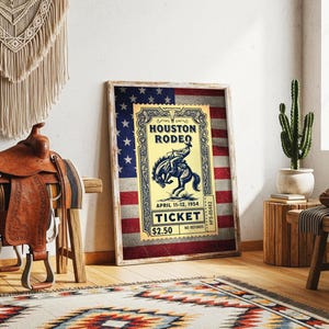 Patriotic Houston Rodeo Ticket Wall Art, Americana Cowboy Poster ...