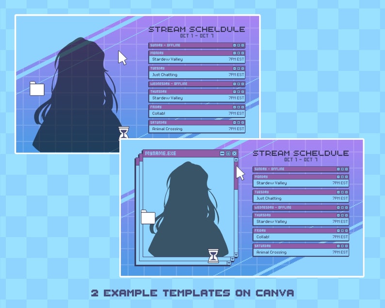 Pixel Art Blue Retro Weekly Stream Schedule Template for Streamer ...
