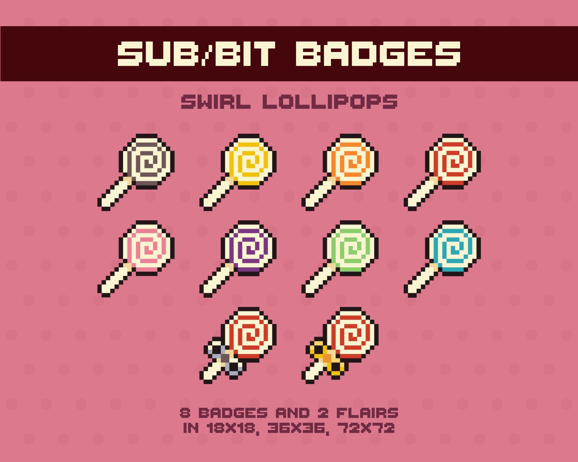 Pixel Swirl Lollipops Sub/bit Badges for Twitch, Youtube, Discord Pixel ...