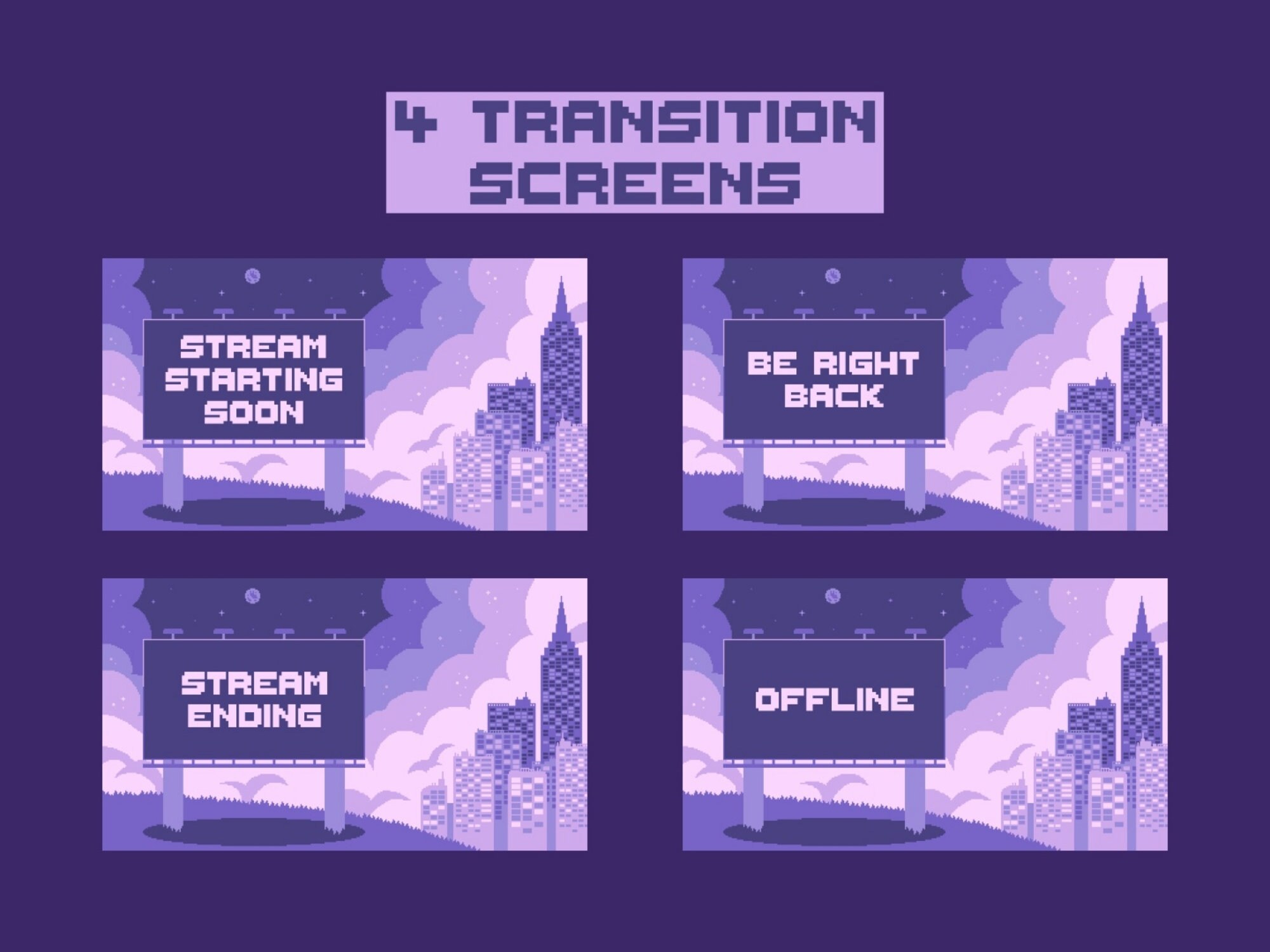 Animated Pixel Purple Billboard Stream Package for Twitch - Etsy