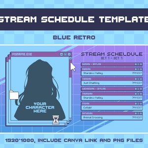 Pixel Art Blue Retro Weekly Stream Schedule Template for Streamer ...
